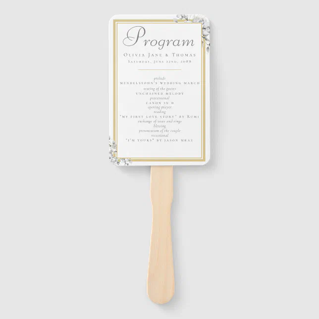 Elegant Modern Simple Gold Frame Wedding Program Hand Fan | Zazzle