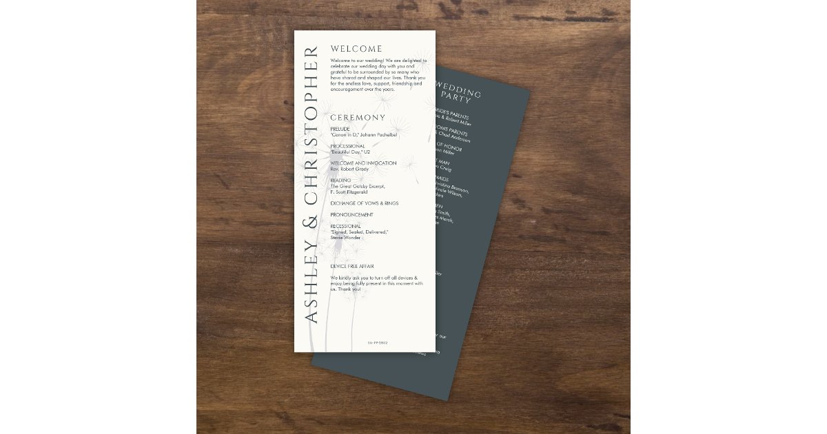 Elegant Modern Slate Gray Wedding Program | Zazzle