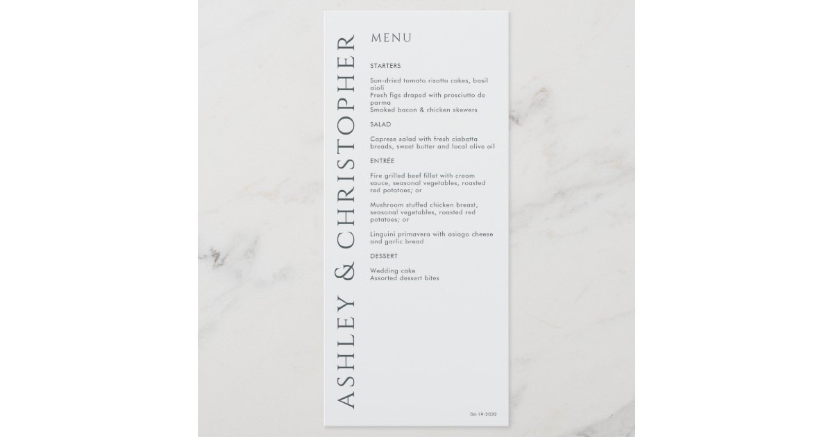 Elegant Modern Space Gray Wedding Menu | Zazzle