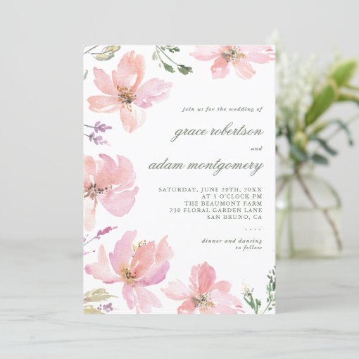 Elegant & Modern Spring Watercolor Floral Wedding Invitation | Zazzle