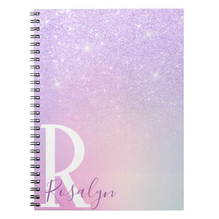 Elegant modern stylish girly ombre purple glitter notebook | Zazzle