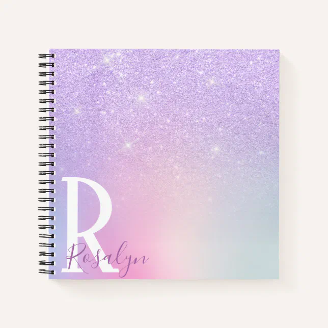 Elegant modern stylish girly ombre purple glitter notebook | Zazzle