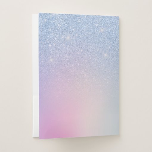 Elegant modern stylish ombre blue glitter rainbow pocket folder | Zazzle