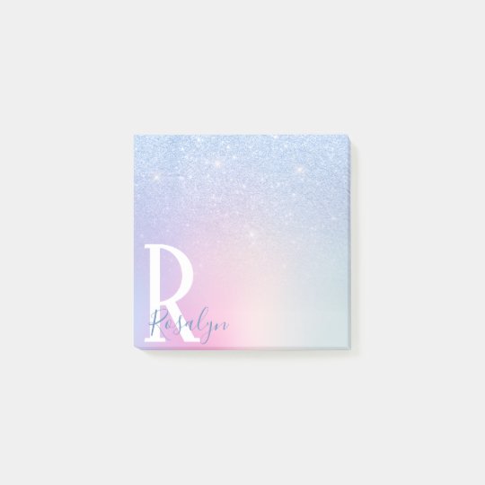 Elegant modern stylish ombre blue glitter rainbow post-it notes ...