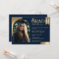 Elegant Modern Stylish Photo Gold Navy Graduation Invitation | Zazzle