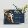 Elegant Modern Stylish Photo Gold Navy Graduation Invitation | Zazzle