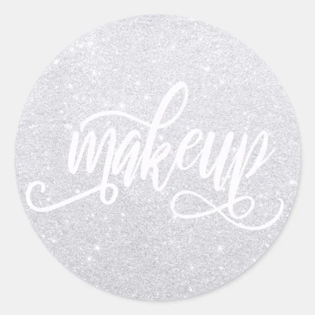 Elegant modern stylish silver glitter makeup classic round sticker | Zazzle