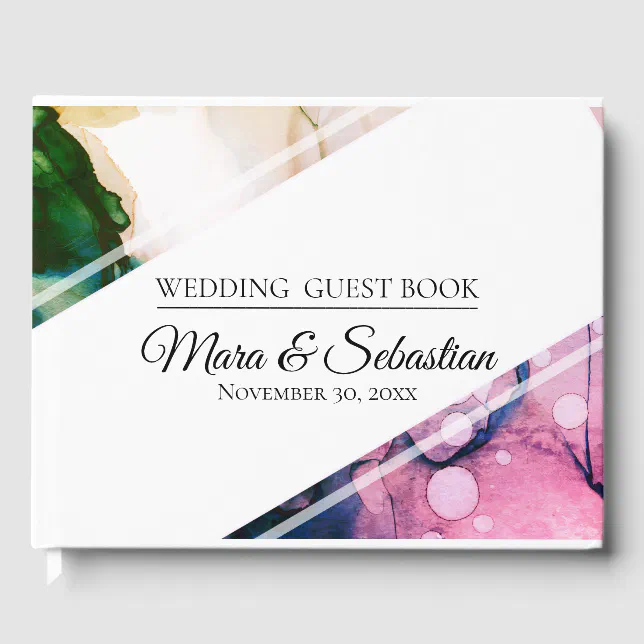 Elegant Modern Teal Peach Watercolor Wedding Guest Book | Zazzle
