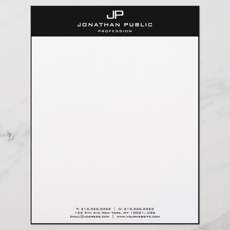Elegant Modern Template Monogrammed Black White Letterhead | Zazzle
