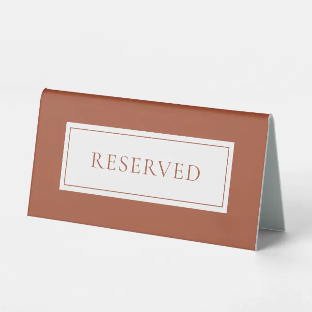 Elegant Modern Terracotta Reserved Table Tent Sign | Zazzle