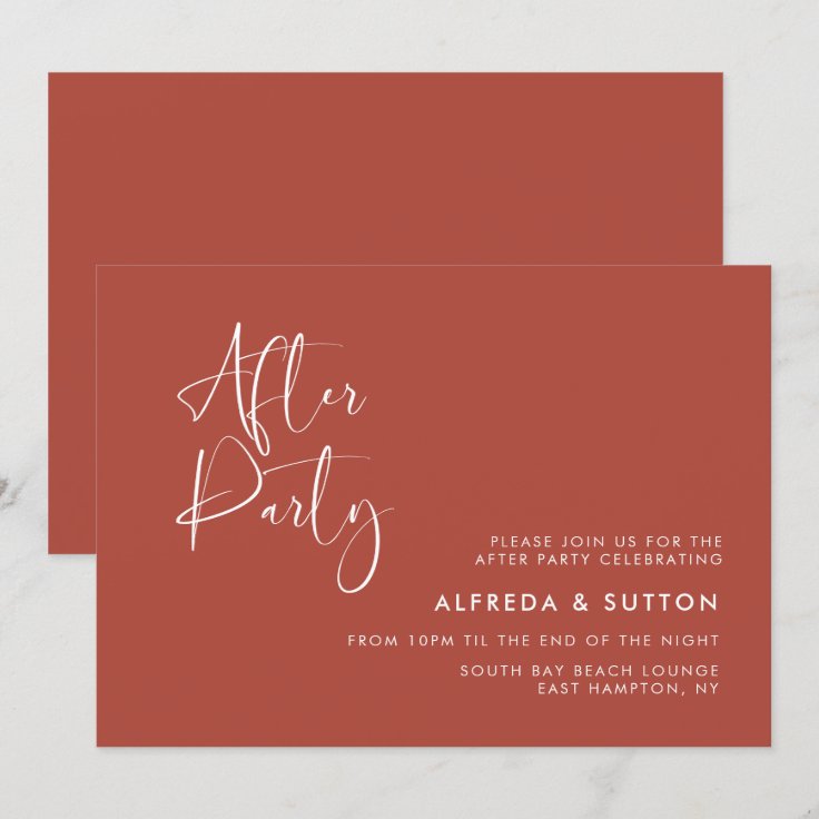 Elegant & modern terracotta wedding after party invitation | Zazzle