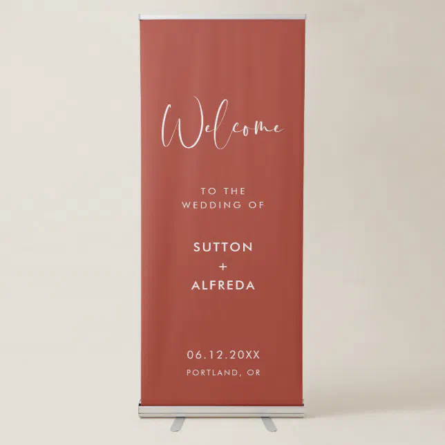 Elegant modern terracotta Welcome to our wedding Retractable Banner ...