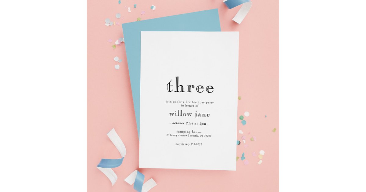 Elegant Modern Three 3rd Birthday Invitation | Zazzle