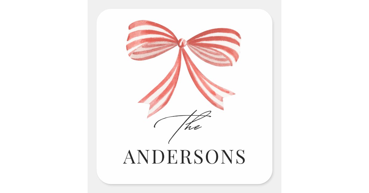 Elegant modern traditional red bow multi photo square sticker | Zazzle