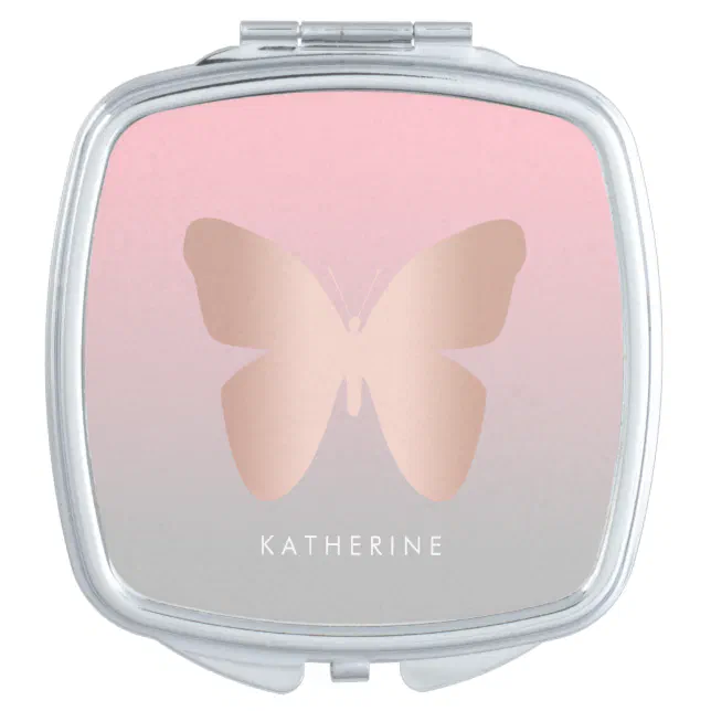 Elegant modern trendy rose gold butterfly compact mirror | Zazzle