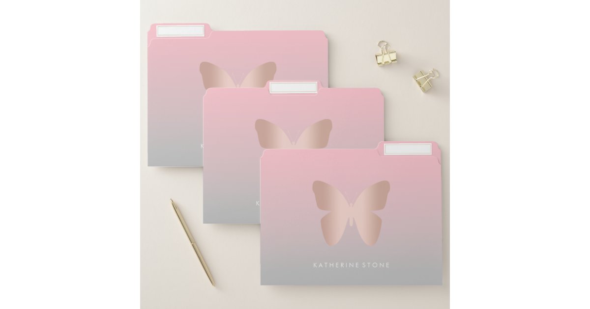 Elegant modern trendy rose gold butterfly file folder | Zazzle