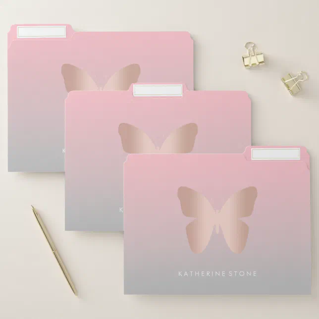 Elegant modern trendy rose gold butterfly file folder | Zazzle