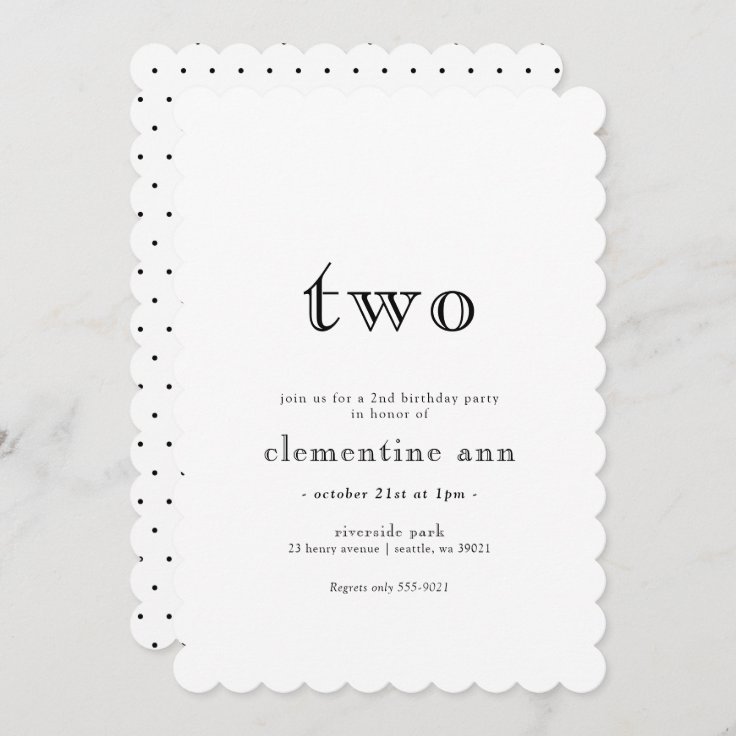 Elegant Modern Two 2nd Birthday Invitation | Zazzle