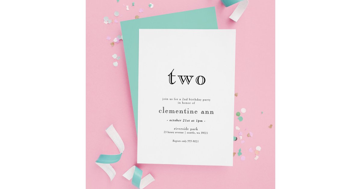 Elegant Modern Two 2nd Birthday Invitation | Zazzle