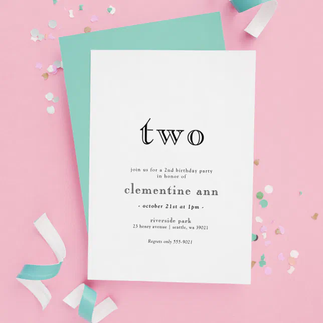 Elegant Modern Two 2nd Birthday Invitation | Zazzle