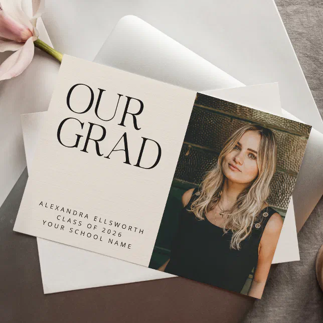 Elegant Modern Two Photo Ivory Simple Graduation Announcement | Zazzle