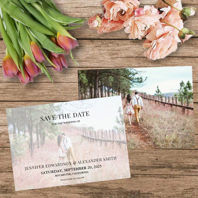 Elegant modern typography photo Save the Date card | Zazzle