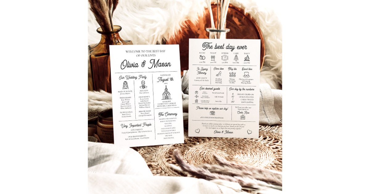 Elegant Modern Unique Infographic Wedding Program | Zazzle