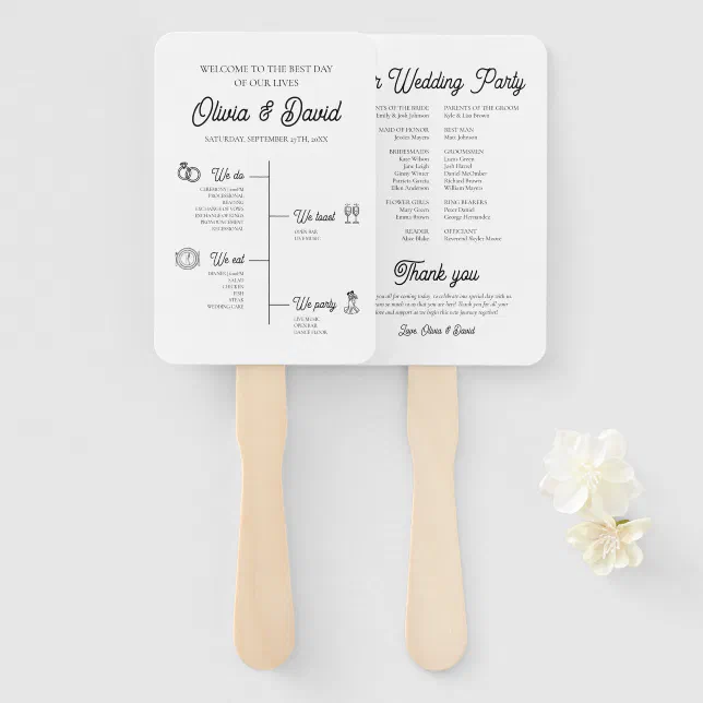 Elegant Modern Unique Wedding Timeline Program Hand Fan | Zazzle
