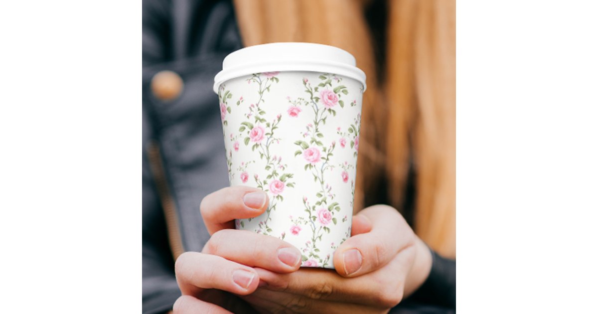 Elegant Modern Vintage Floral Rose Paper Cups | Zazzle