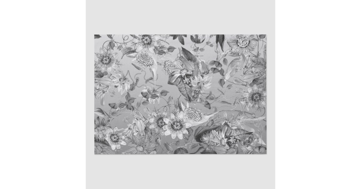 Elegant Modern Vintage Passion Flowers Silver Gray Tissue Paper | Zazzle