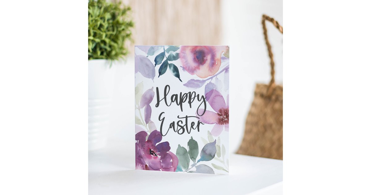 Elegant Modern Watercolor Floral Happy Easter Card | Zazzle