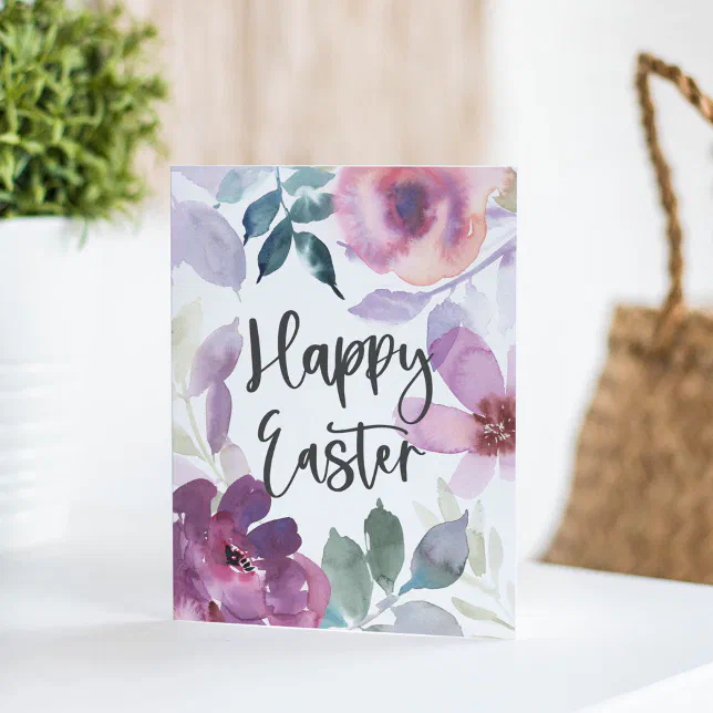 Elegant Modern Watercolor Floral Happy Easter Card | Zazzle