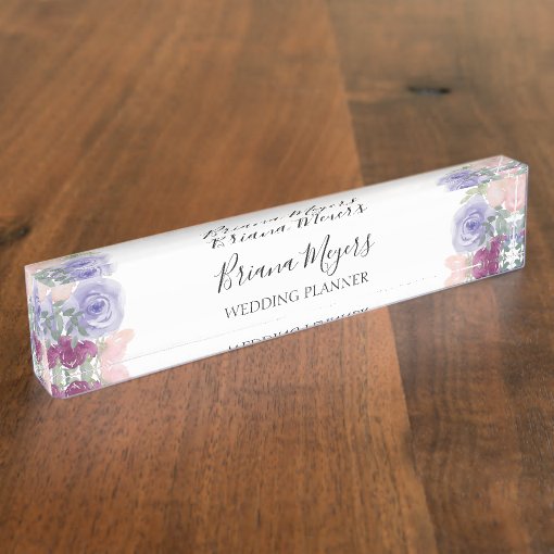 Elegant Modern Watercolor Floral Lavender Business Desk Name Plate | Zazzle