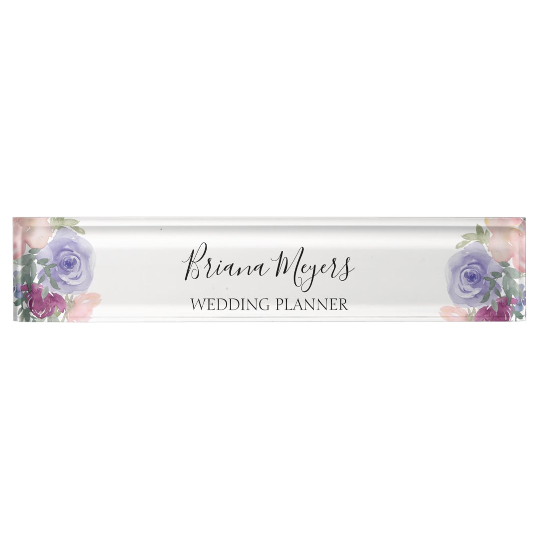 Elegant Modern Watercolor Floral Lavender Business Desk Name Plate | Zazzle