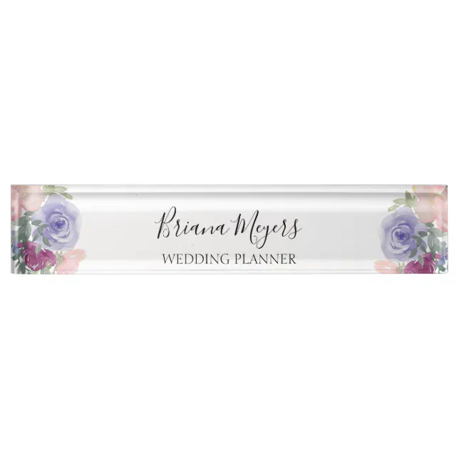 Elegant Modern Watercolor Floral Lavender Business Desk Name Plate | Zazzle