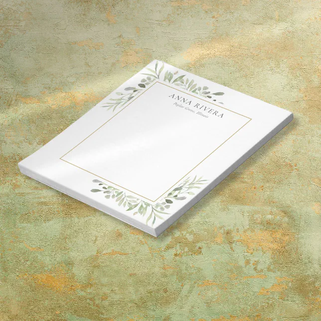 Elegant Modern Watercolor Greenery Floral Notepad | Zazzle