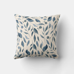 Elegant Modern Watercolor Leaves Pattern Navy Blue Throw Pillow | Zazzle