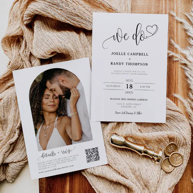 Elegant Modern We Do Wedding QR Code Arch Photo Invitation | Zazzle