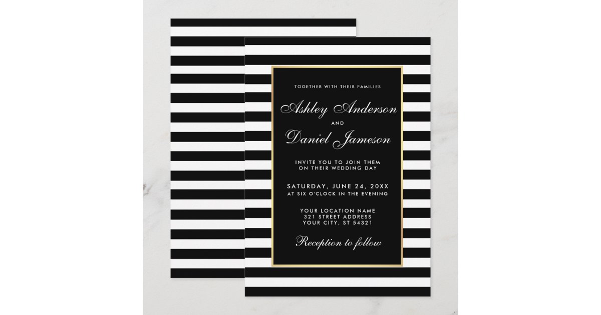 Elegant Modern Wedding Black White Striped Invite | Zazzle