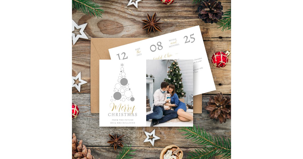 Elegant Modern Wedding Christmas Tree Save The Date | Zazzle