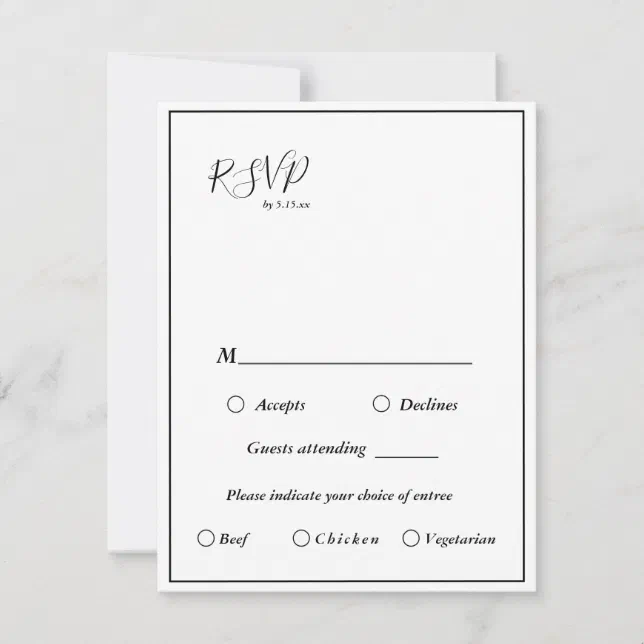 Elegant Modern Wedding Menu Choice RSVP Card | Zazzle