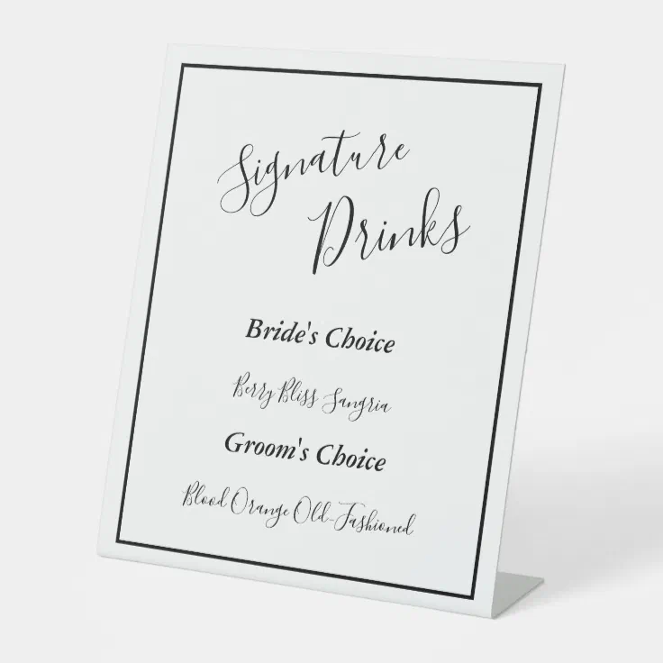Elegant Modern Wedding Signature Drinks Sign | Zazzle