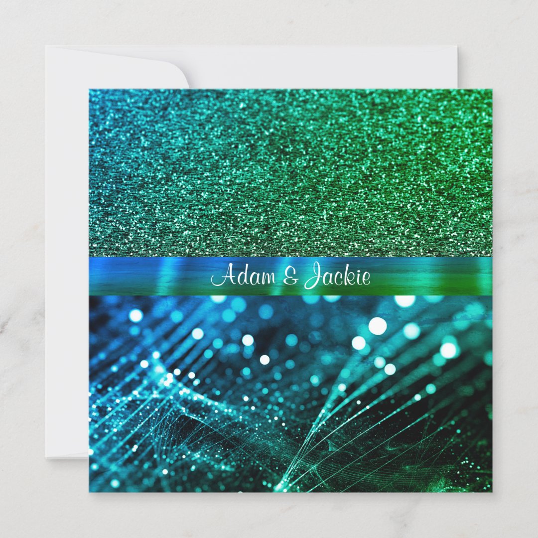 ELEGANT & MODERN WEDDING SPLIT ROYAL blue green Invitation | Zazzle
