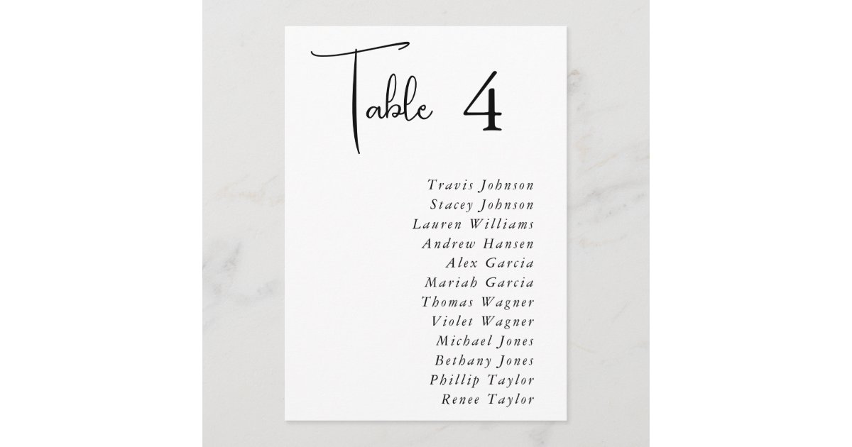 Elegant Modern Wedding Table Seating Chart Cards | Zazzle