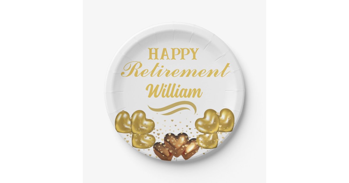 Elegant Modern White and gold Happy Retirement Paper Plates | Zazzle