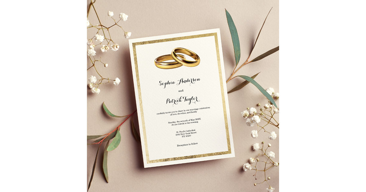 Elegant modern white gold rings Wedding Invitation | Zazzle
