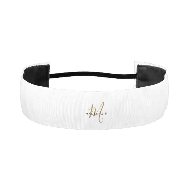 Elegant Modern White Gold Script Monogram Athletic Headband | Zazzle