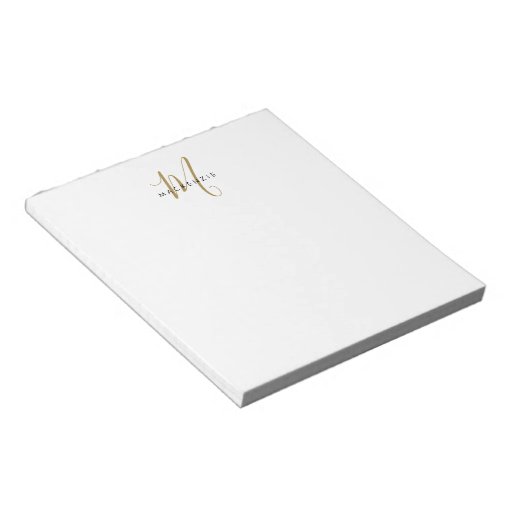 Elegant Modern White Gold Script Monogram Notepad | Zazzle