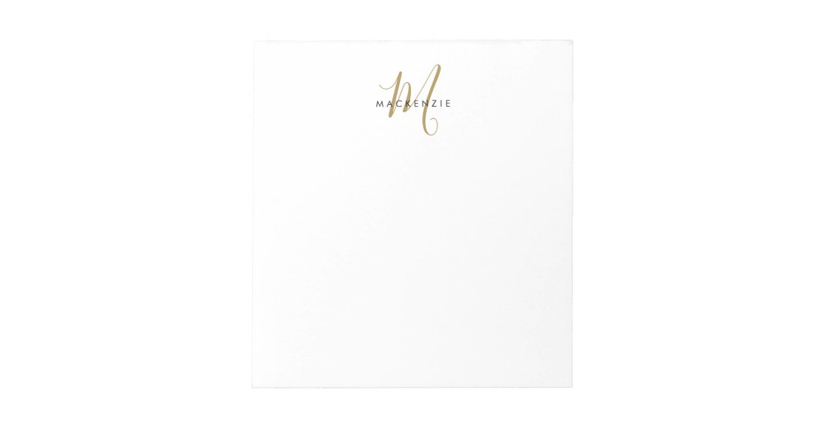 Elegant Modern White Gold Script Monogram Notepad | Zazzle