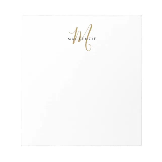 Elegant Modern White Gold Script Monogram Notepad | Zazzle